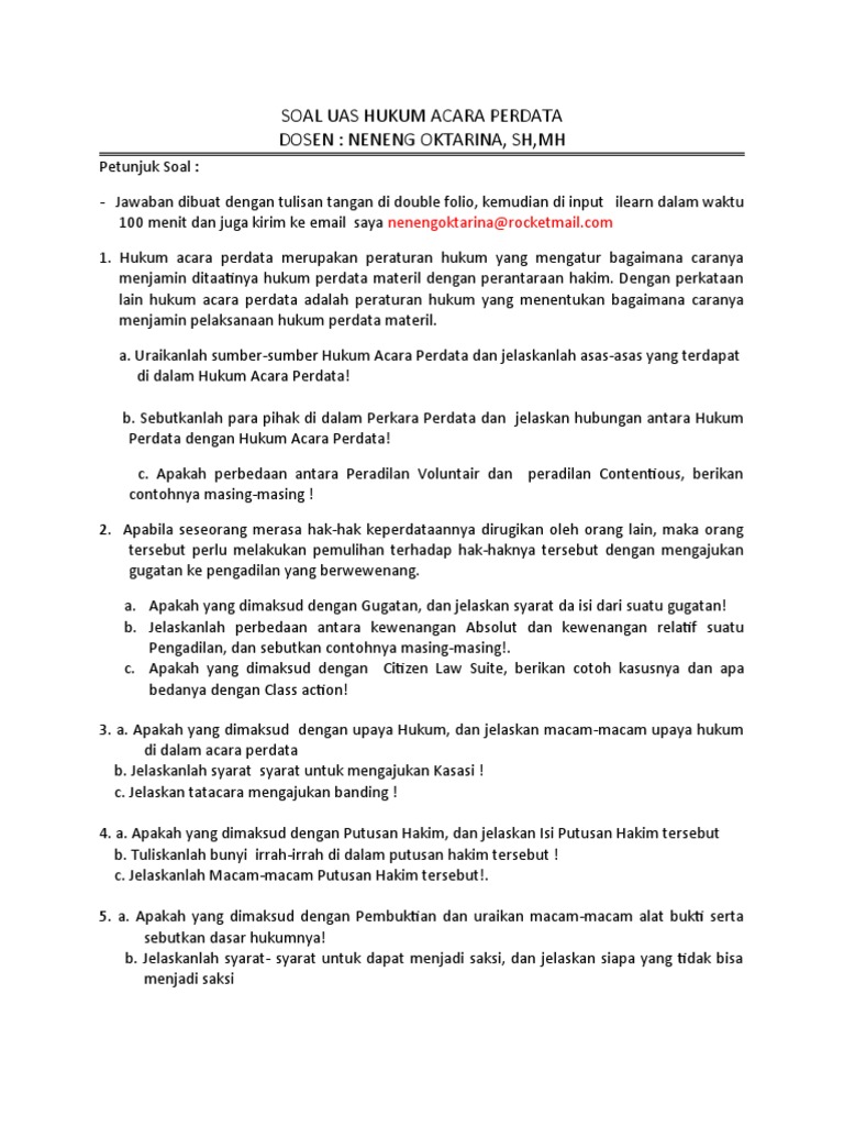 Soal UAS Hukum Acara Perdata | PDF