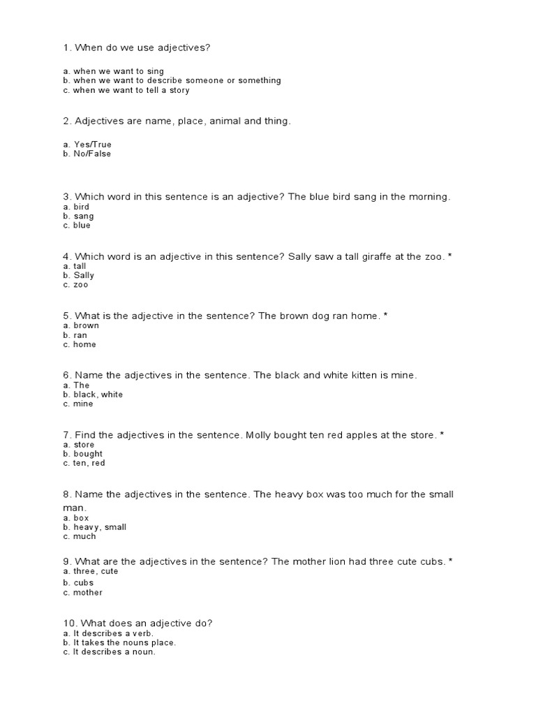 Grade 1 Language Review: Adjectives | PDF | Adjective | Linguistics