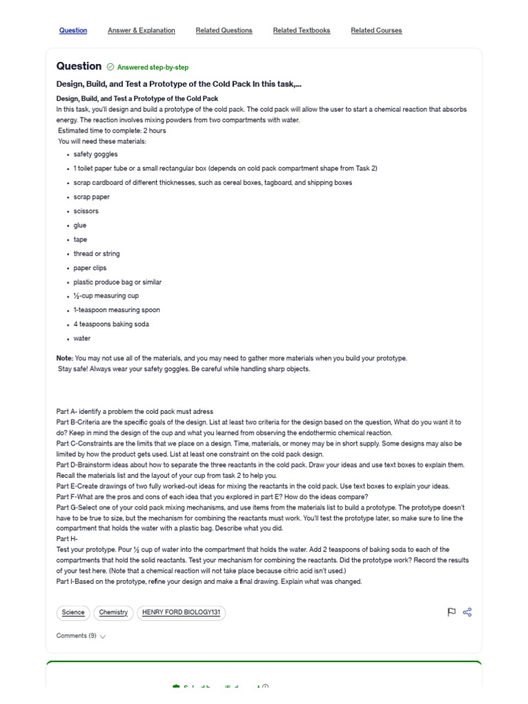 (Solved) Design, Build, and Test A Prototype of The Cold Pack in This ... (Solved) Design, Build, and Test A Prototype of The Cold Pack in This ...