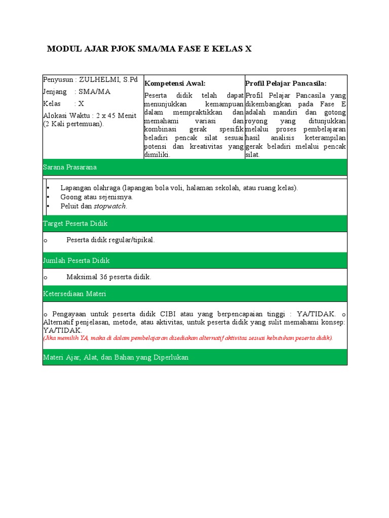 Modul Ajar Pjok Sm2 | PDF