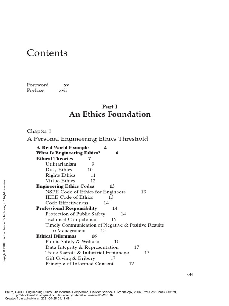 Engineering Ethics An Industrial Perspective - (Table of Contents) | PDF | Applied Ethics