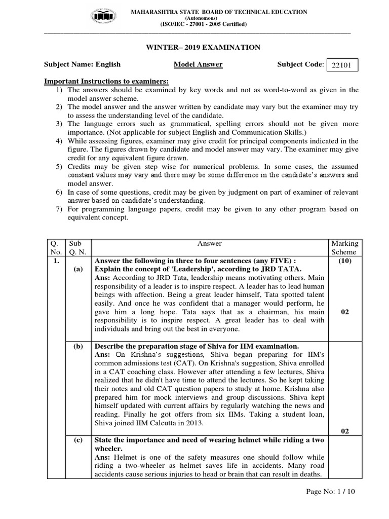 MSBTE Winter 2019 English Model Answers | PDF | Internet | Electronic Waste