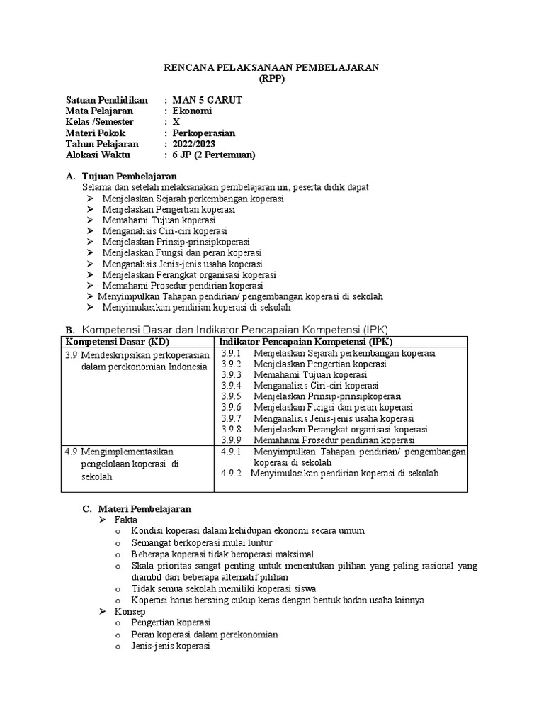 RPP.9 Koperasi | PDF