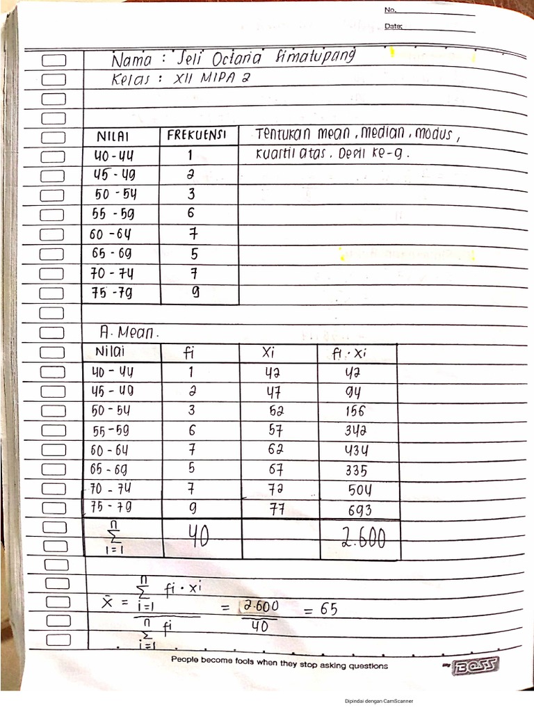 MTK Wajib - Uh Statiska - Seli Octaria Simatupang - Xii Mipa 2 | PDF