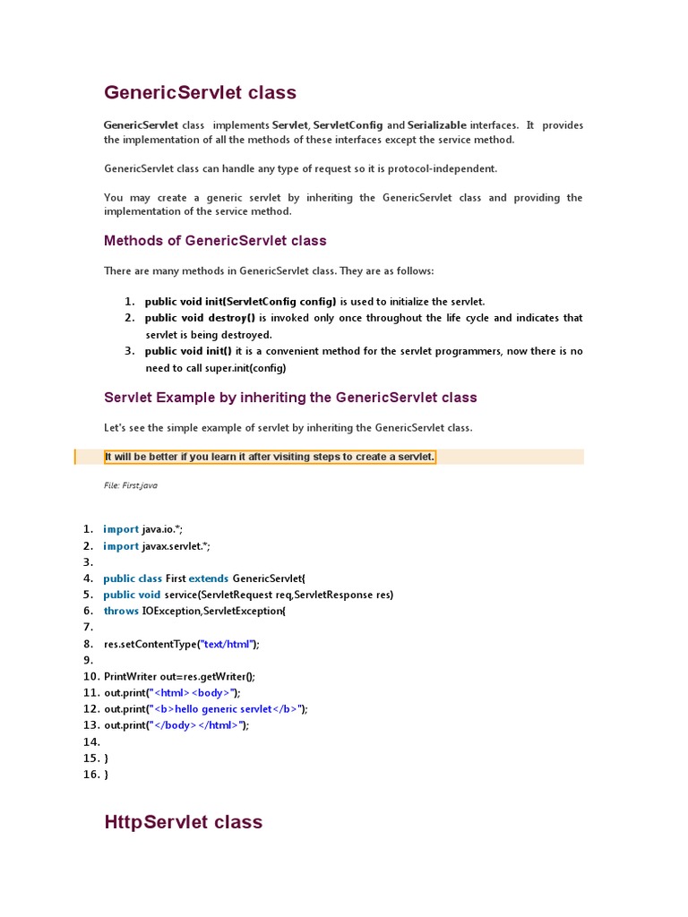 GenericServlet Class | PDF | Computer Science | Computer Engineering