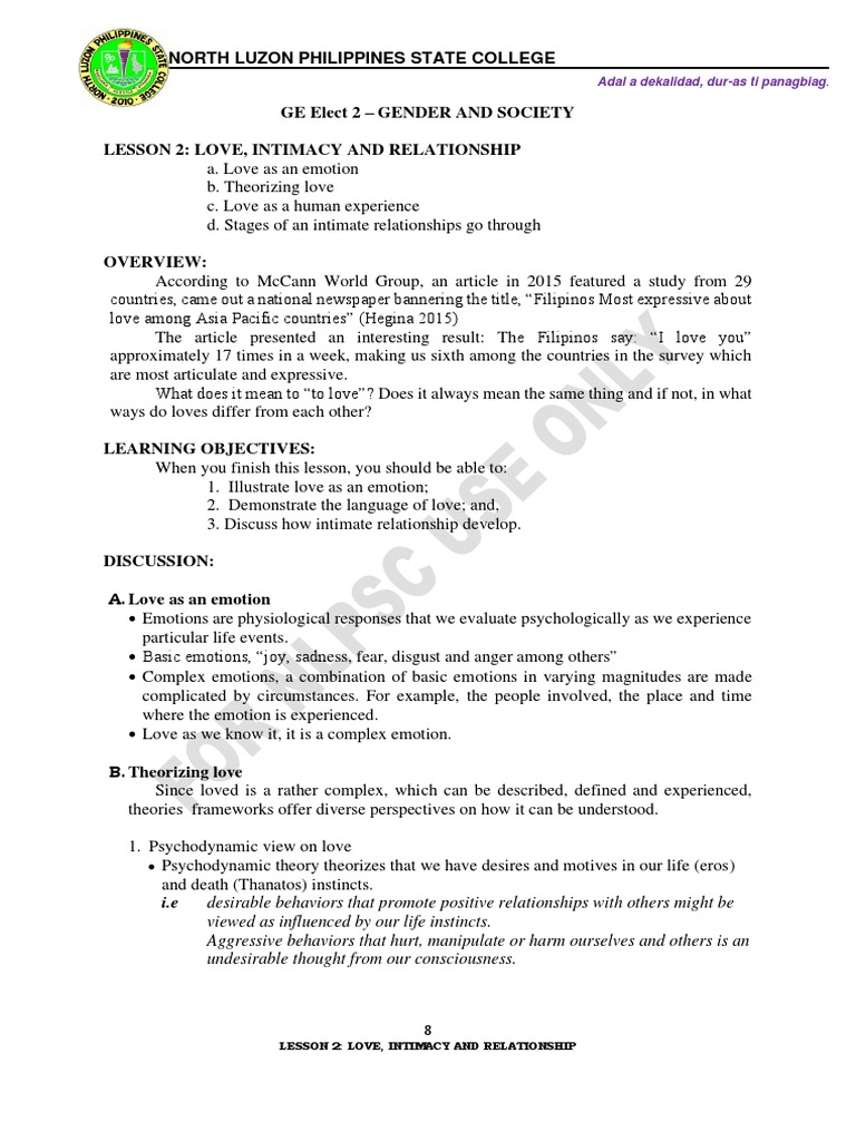 GE Elect 2 Lesson 2 | Download Free PDF | Love | Emotions