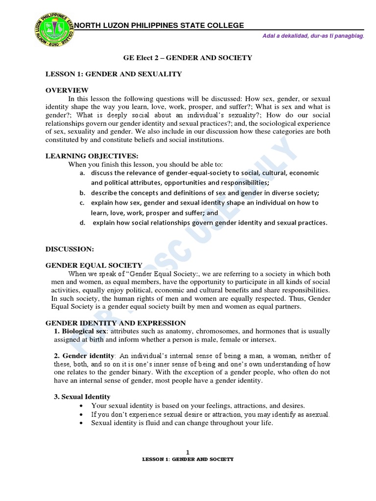 GE Elect 2 Lesson 1 | PDF | Gender | Gender Studies