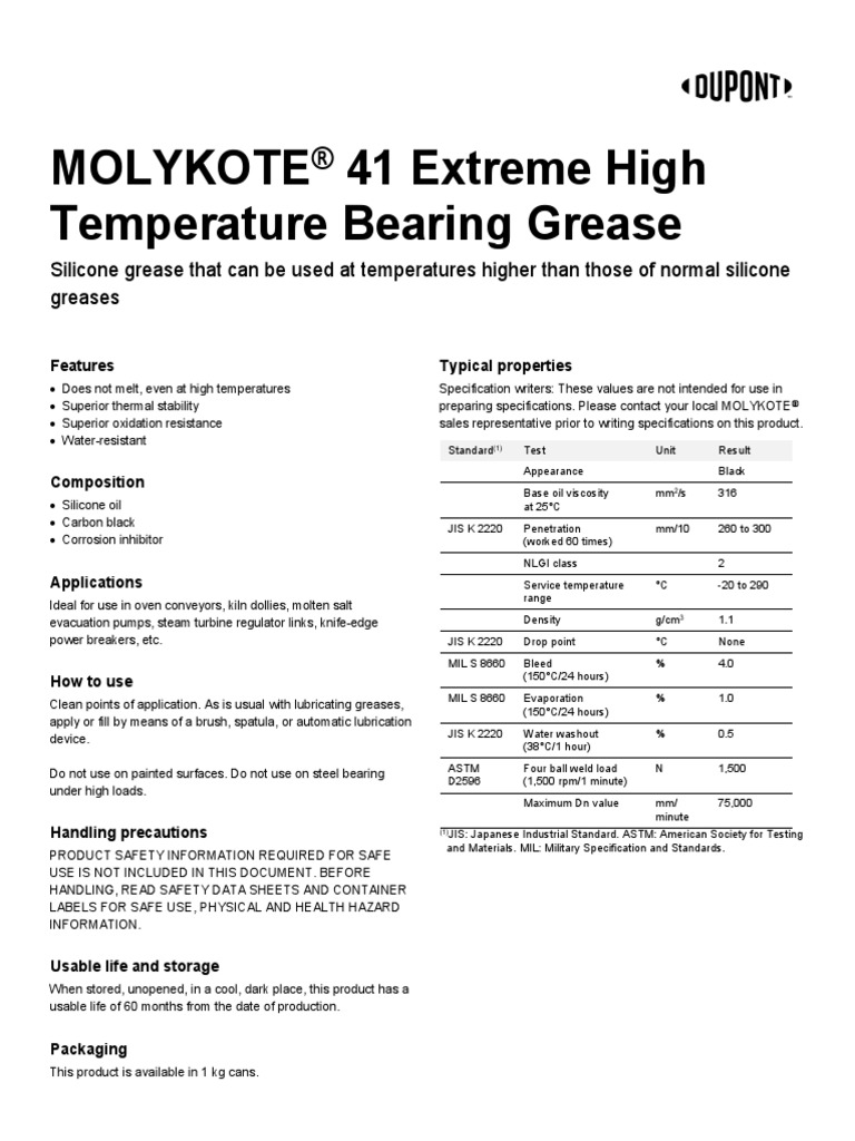 MOLYKOTE 41 Extreme High Temperature Bearing Grease 80-3096B-01 | PDF ...