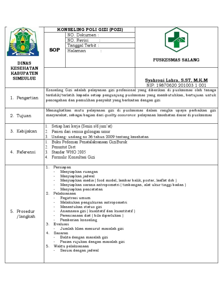 Sop Konseling Poli Gizi | PDF