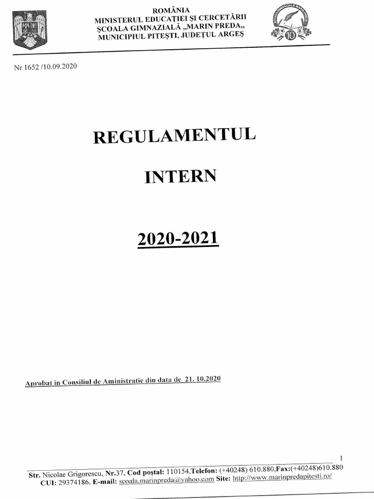 Regulament Intern 2020 2021 | PDF