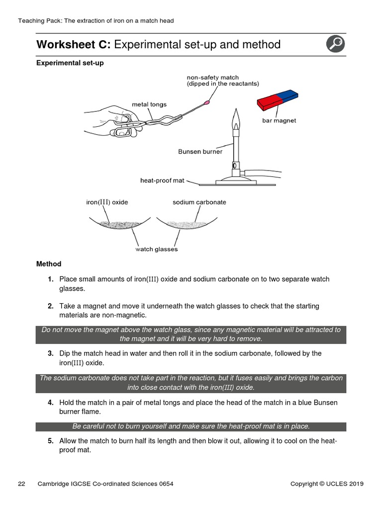 Extraction of Iron From Match-Worksheet C (Experimental Setup) | PDF ...