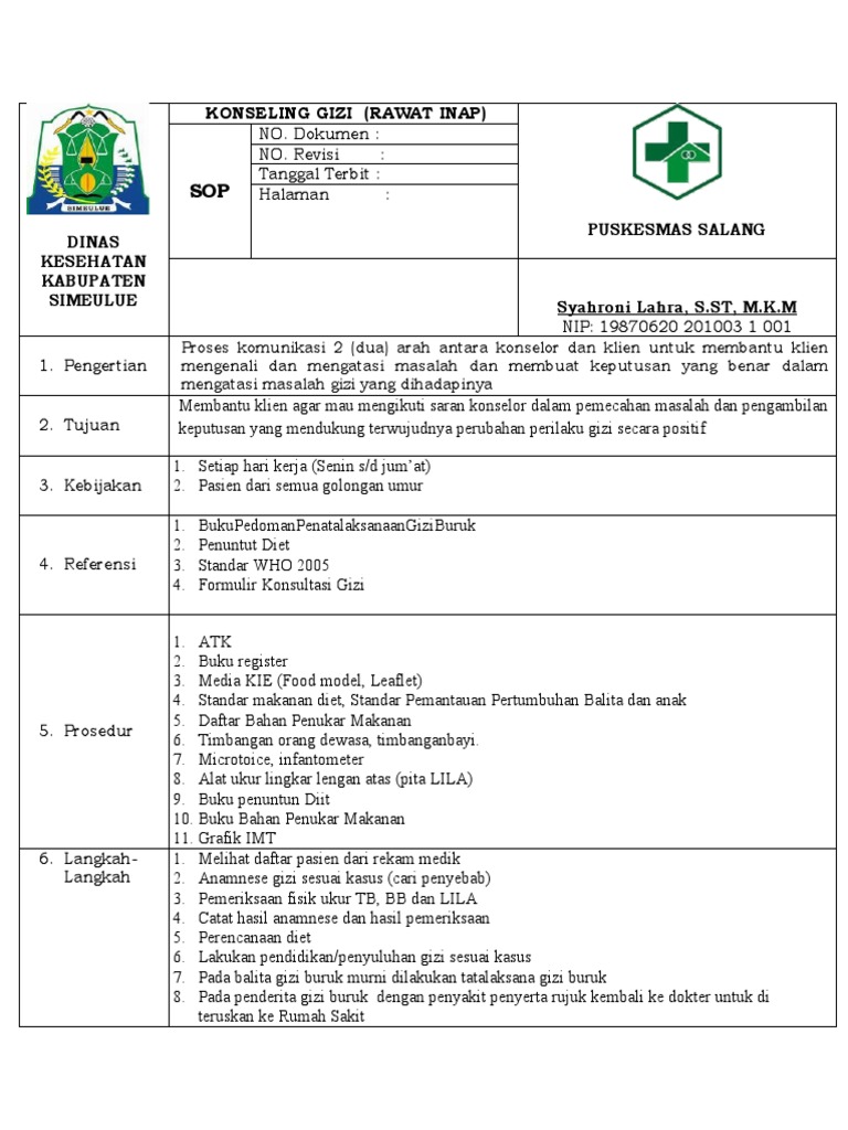 Sop Konseling Gizi Rawat Inap | PDF