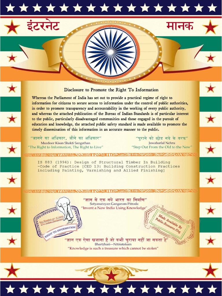 IS 883 (1994) Design of Structural Timber in Building - Code of ...