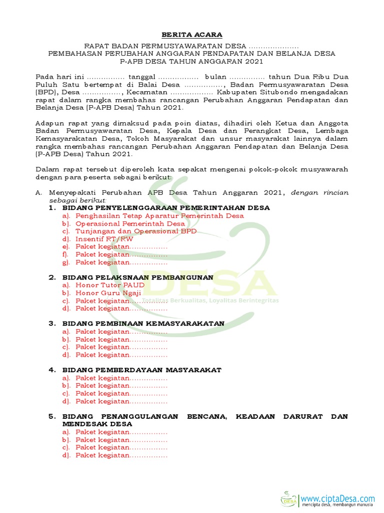 2021 - PPKM - Draft BA. Rapat BPD | PDF