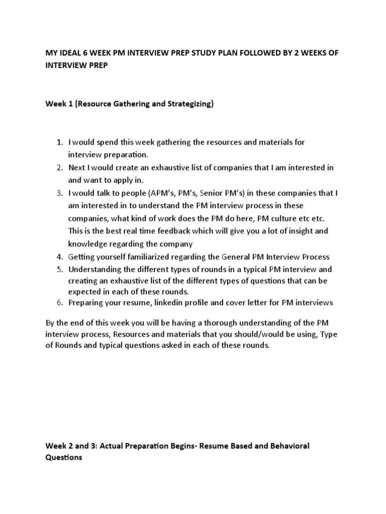 6 Week PM Interview Study Plan | PDF
