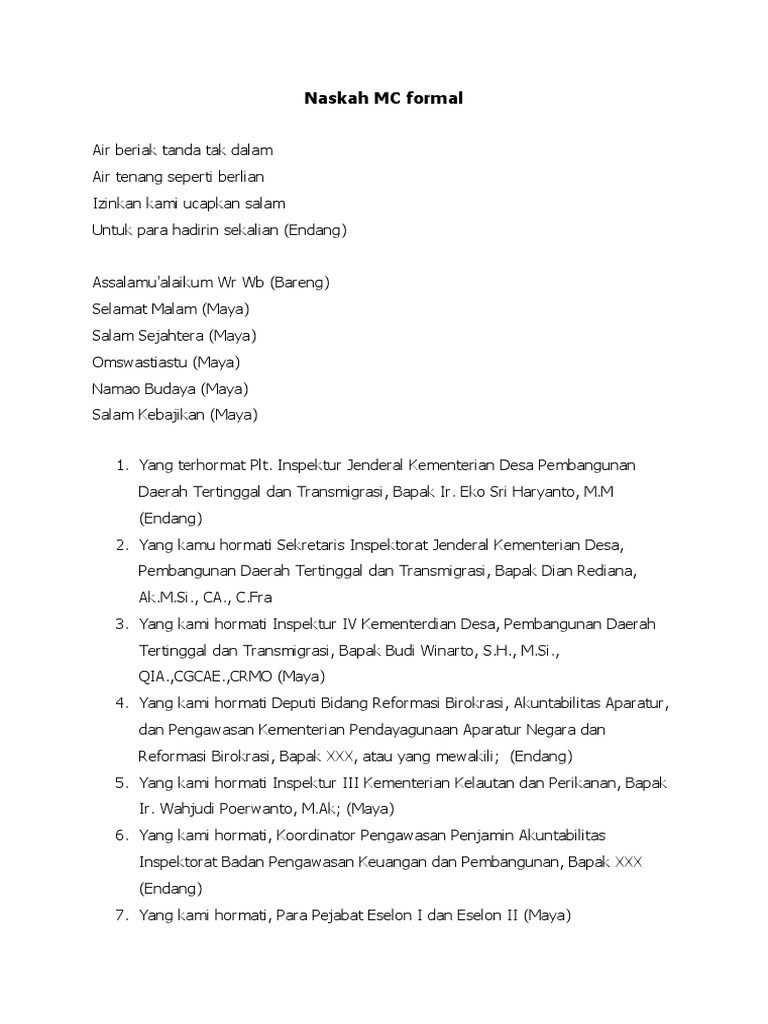 Naskah MC Formal | PDF