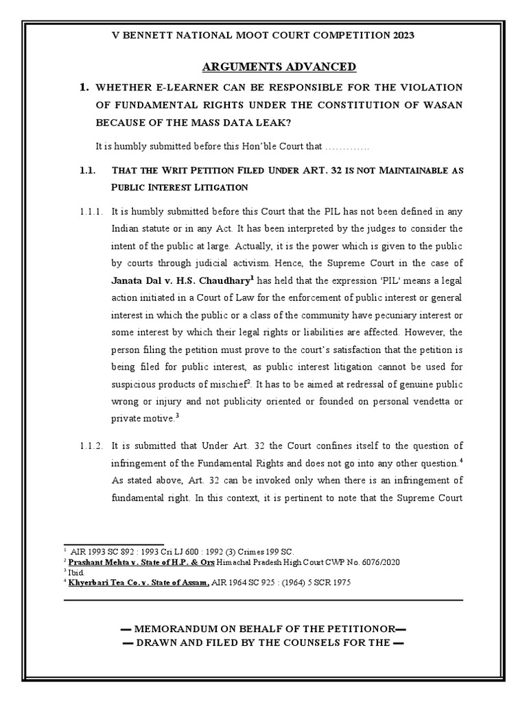 Arguments Advanced Petitioner | PDF