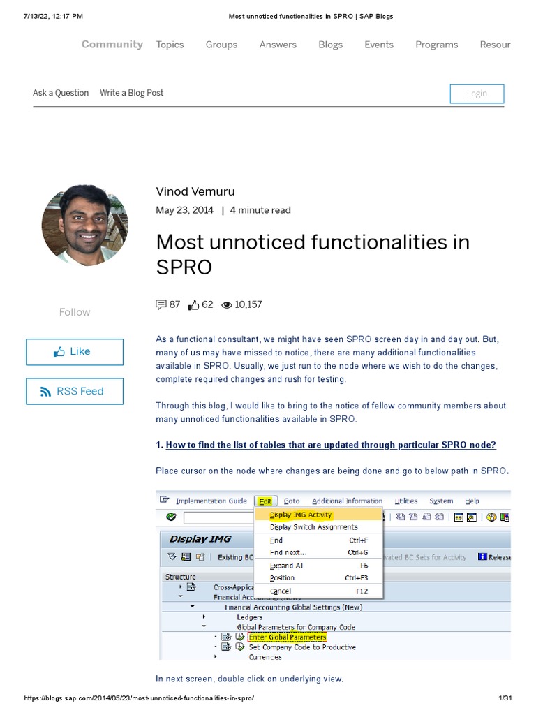 Most Unnoticed Functionalities in SPRO - SAP Blogs | PDF | Database ...