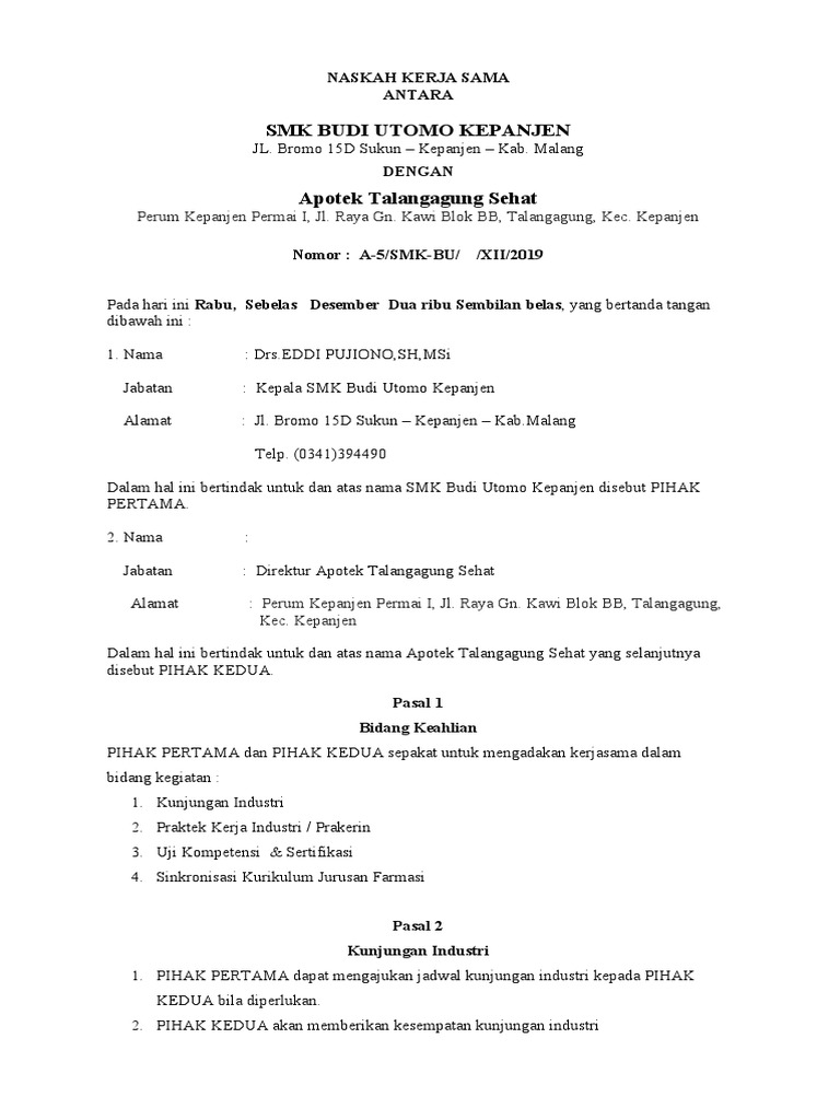 Mou Apotek Talangagung Sehat Pdf
