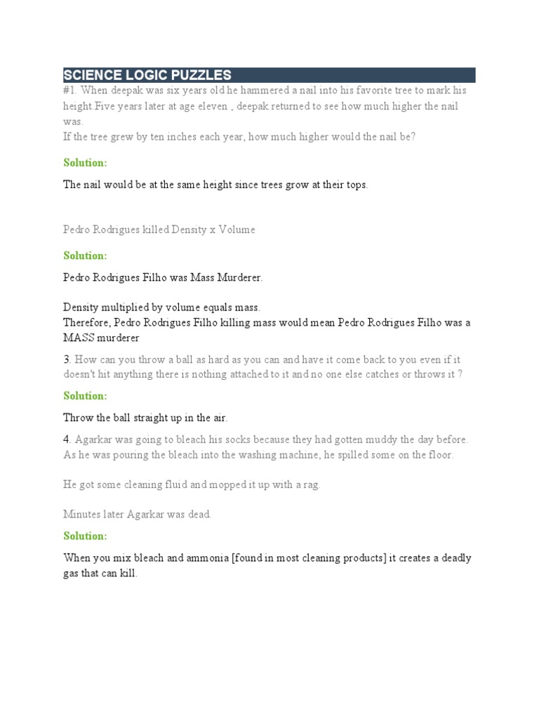 Science Logic Puzzles | PDF | Science | Physical Sciences
