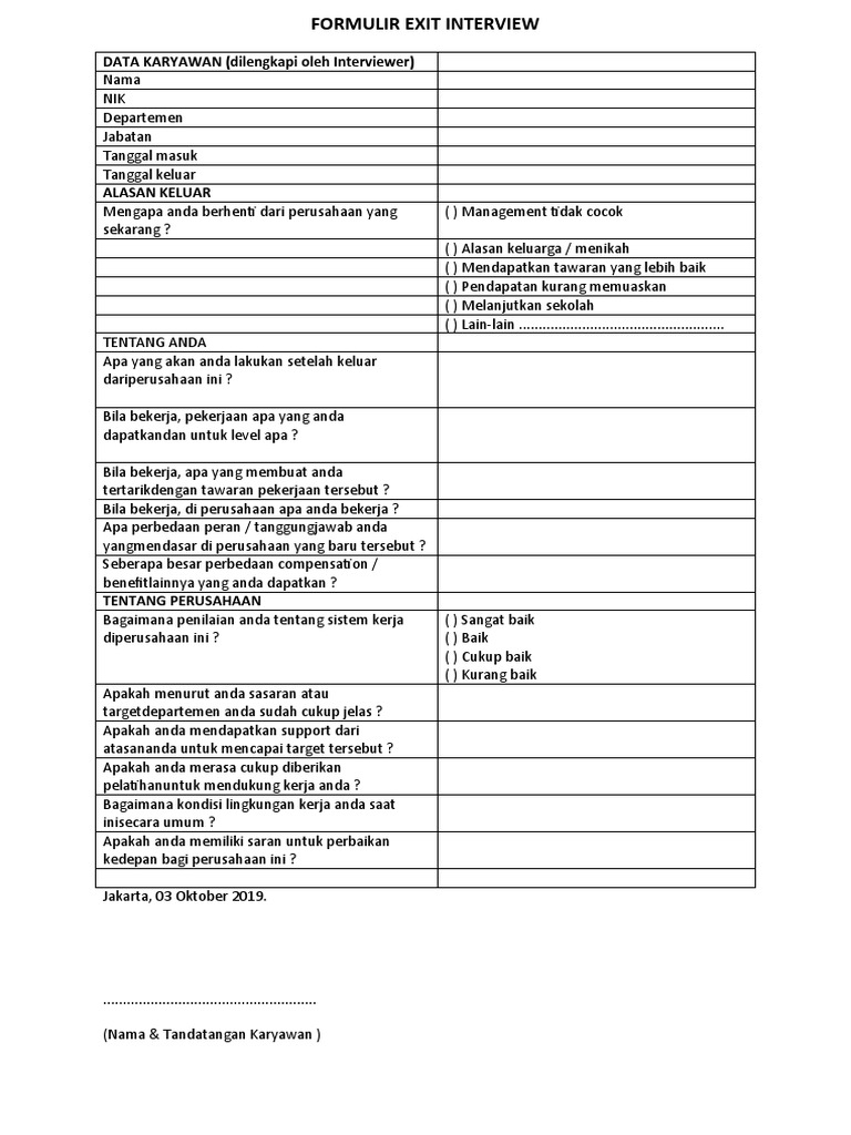 Formulir Exit Interview | PDF