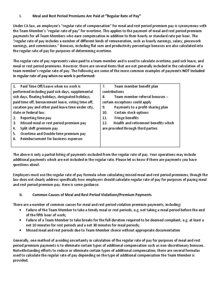 California Regular Rate of Pay Calculations (JL) | PDF | Overtime ...