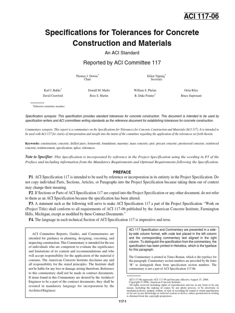 ACI 117 - 06 Standard Specifications For Tolerances For Concrete ...