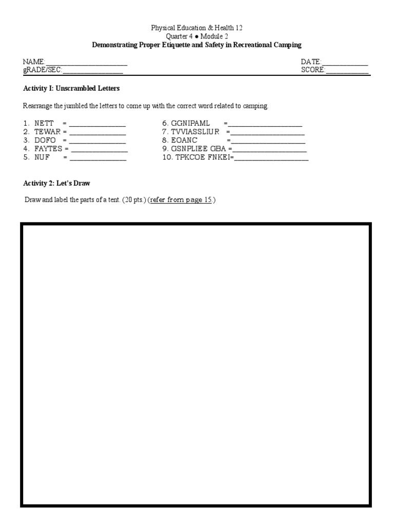 Physical Education ACT. 2 | PDF | Camping | Hiking