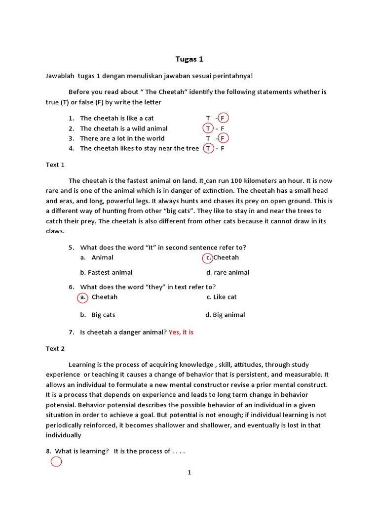 Tugas 1 Reading I - PBIS4107 | PDF | Cats | Learning