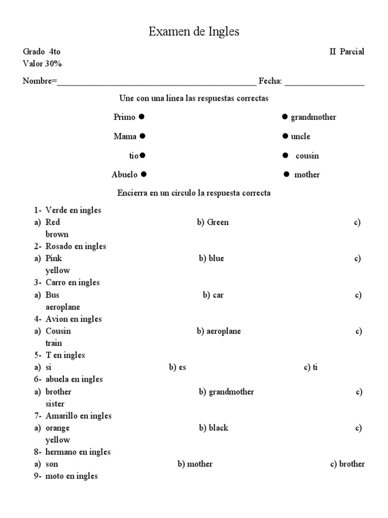 Examen de Ingles | PDF