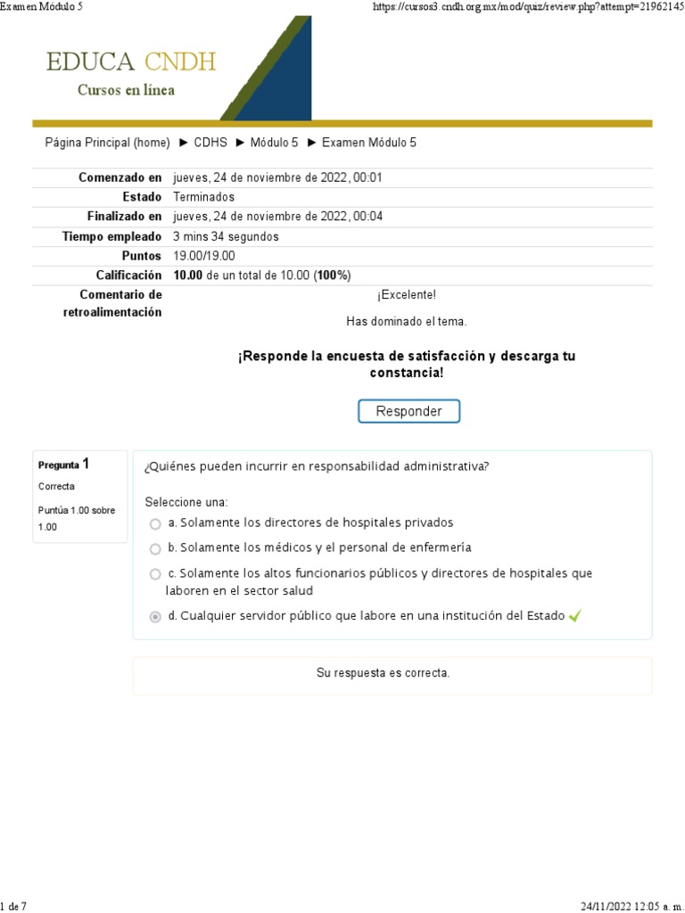 Examen Módulo 5 CDHS | PDF | Medicina | Ética profesional