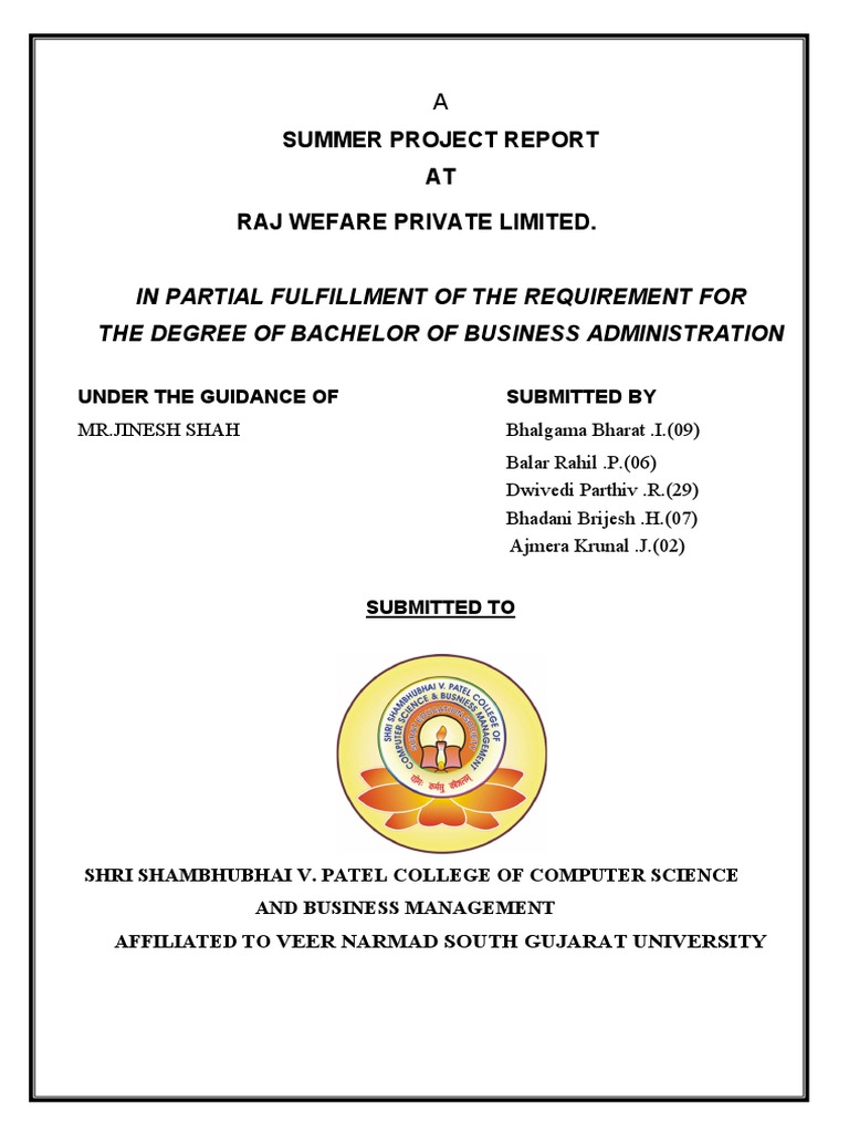 Bba Vnsgu Summer Internship Project On Raj Wafers 2022-23 | PDF | Business
