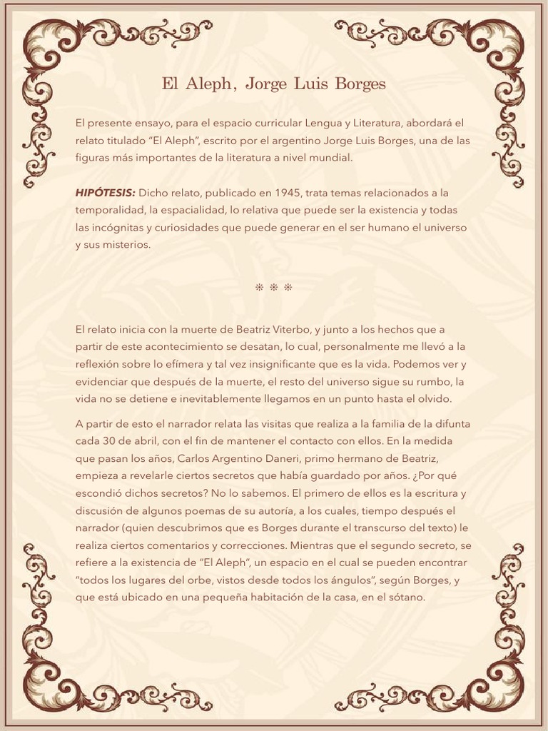 Ensayo Lengua "El Aleph" | PDF | Filosofía | Religión y espiritualidad