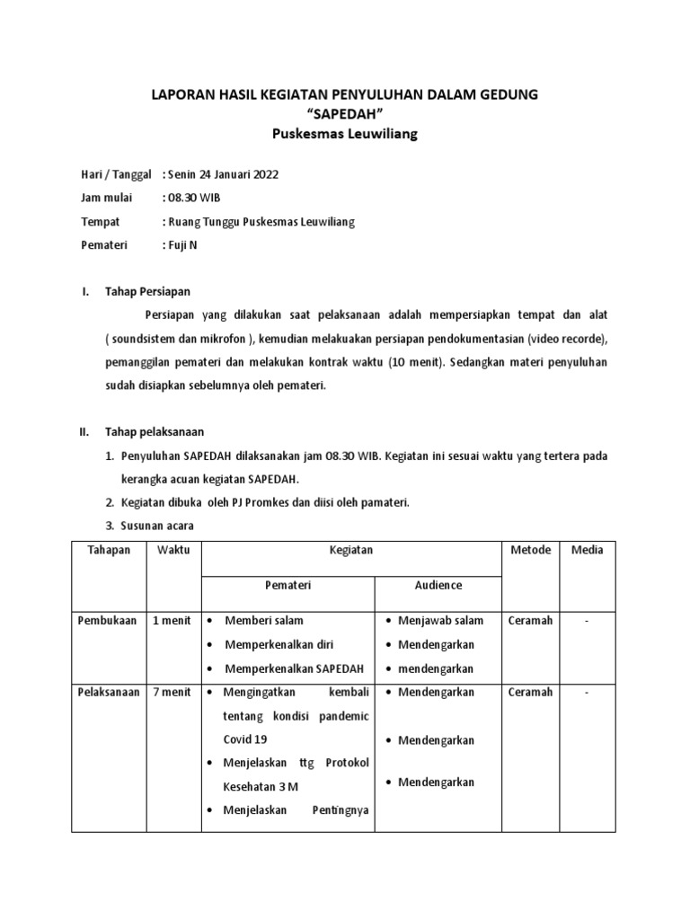Laporan Hasil Kegiatan Penyuluhan Dalam Gedung | PDF | Karier & Perkembangan