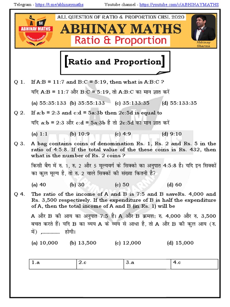 Ratio and Proportion Complete Questions CHSL 2020 | PDF