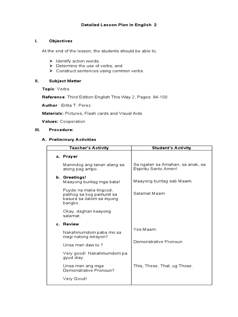 Lesson Plan in English 2 | PDF