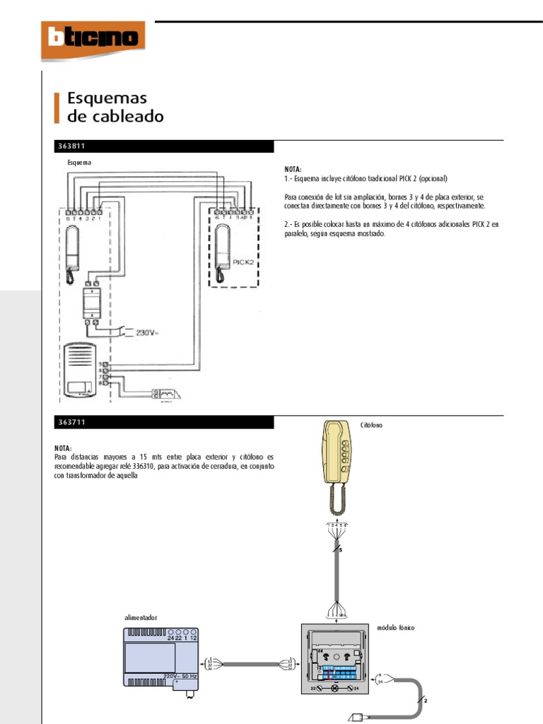 Esquemas de Conexión Citófono Bticino | PDF | Componentes eléctricos ...