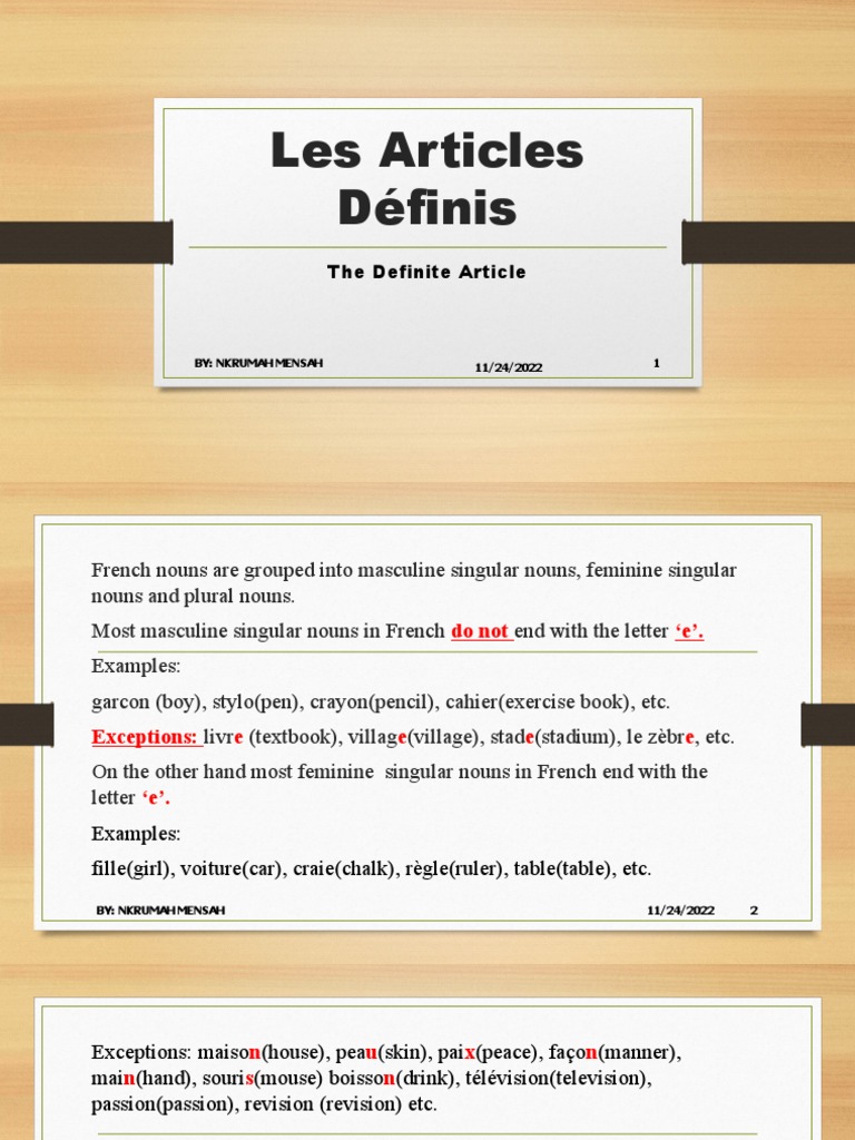 French Definite Articles | PDF | Grammatical Gender | Noun