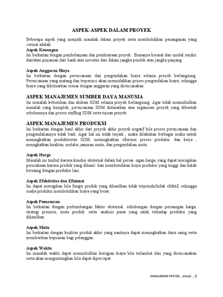 Aspek Proyek - Manajemen Proyek | PDF