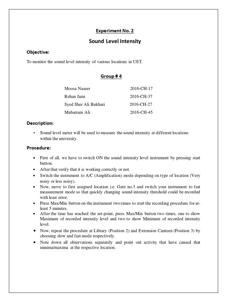 Sound Intensity Level Experiment | PDF | Decibel | Sound