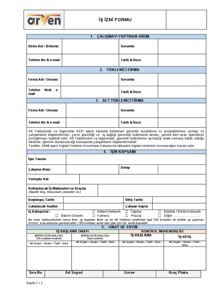 İş İzni Formu | PDF