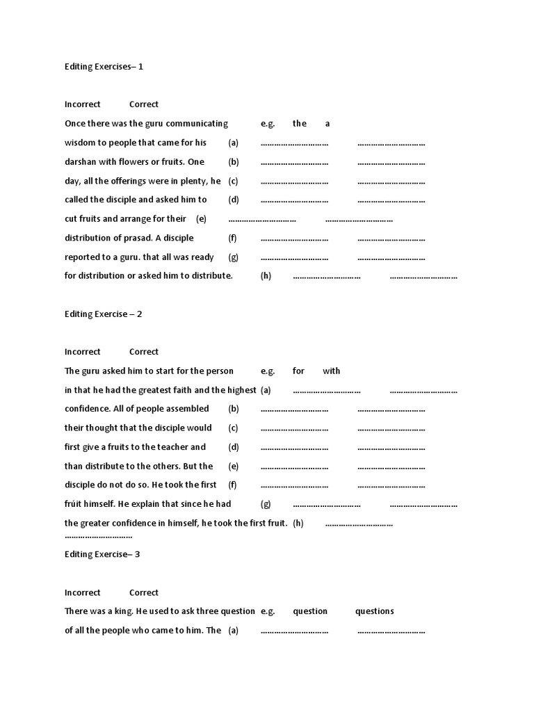Editing Exercises CLASS 10 | PDF