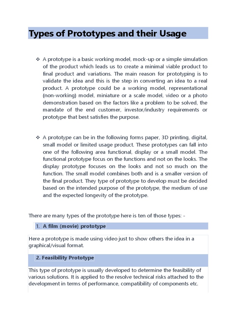 Types of Prototypes and Their Usage | PDF | Prototype | Software ...