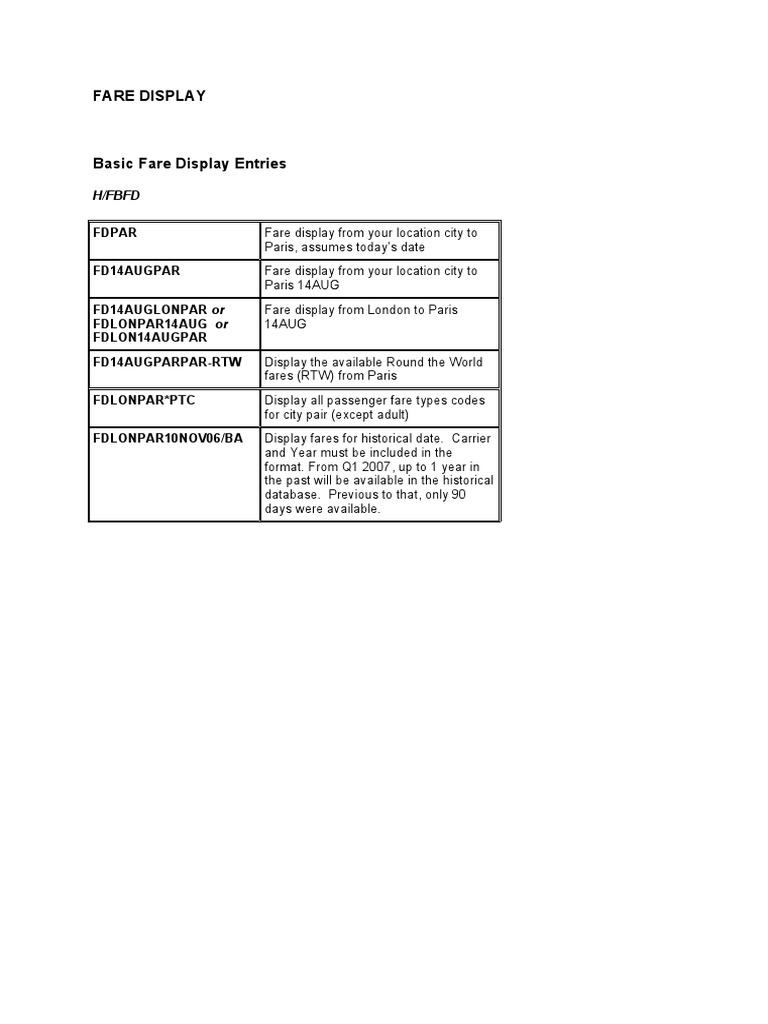 Fare Display Entry Guide | PDF