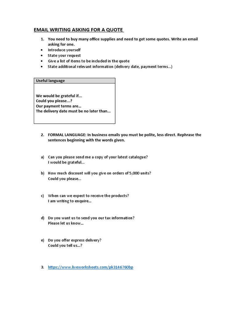 Email Writing-Asking For A Quote | PDF | Career & Growth