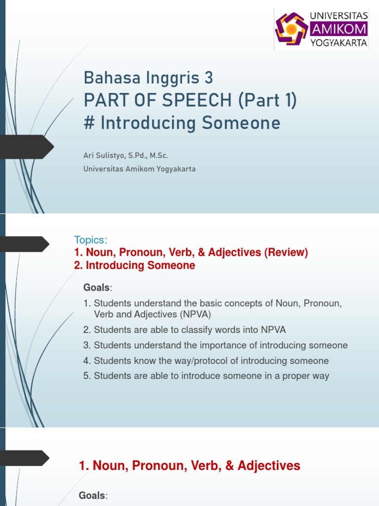 Part of Speech (Part 1) - Introducing Someone For LMS | PDF | Noun | Adjective