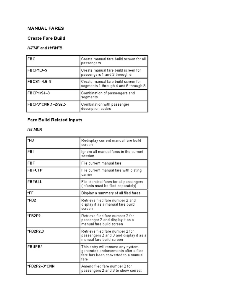 MANUAL FARES GUIDE | PDF