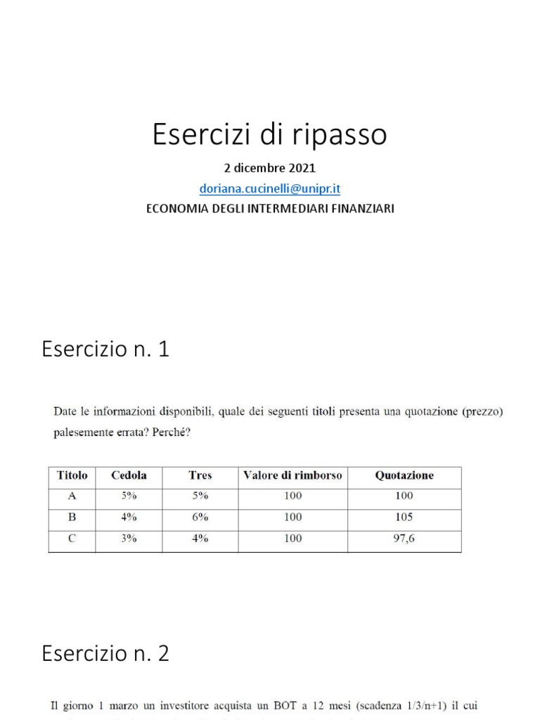 Esercizi RIPASSO | PDF