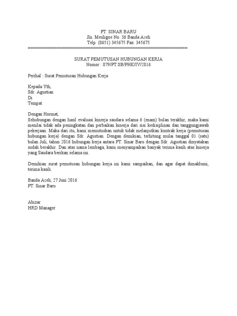 Contoh Surat PHK | PDF