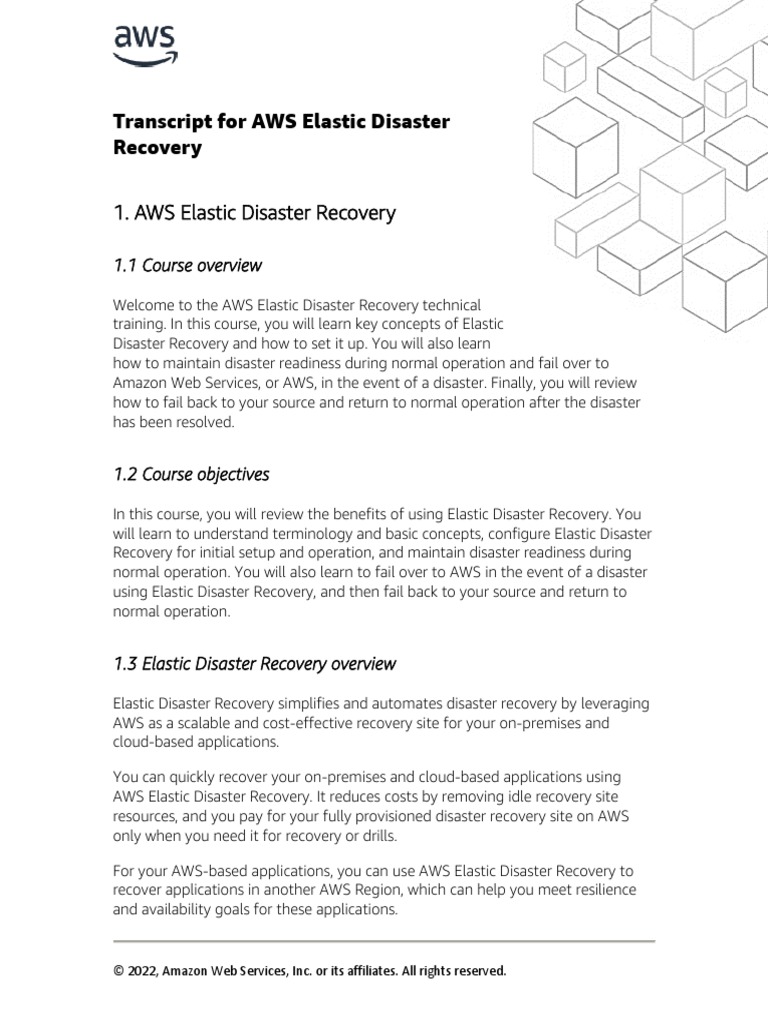Transcript For AWS Elastic Disaster Recovery | PDF